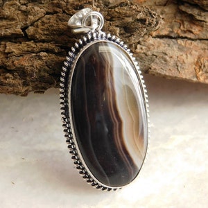 Banded Agate Pendant Sterling Silver Pendant Handmade | Etsy