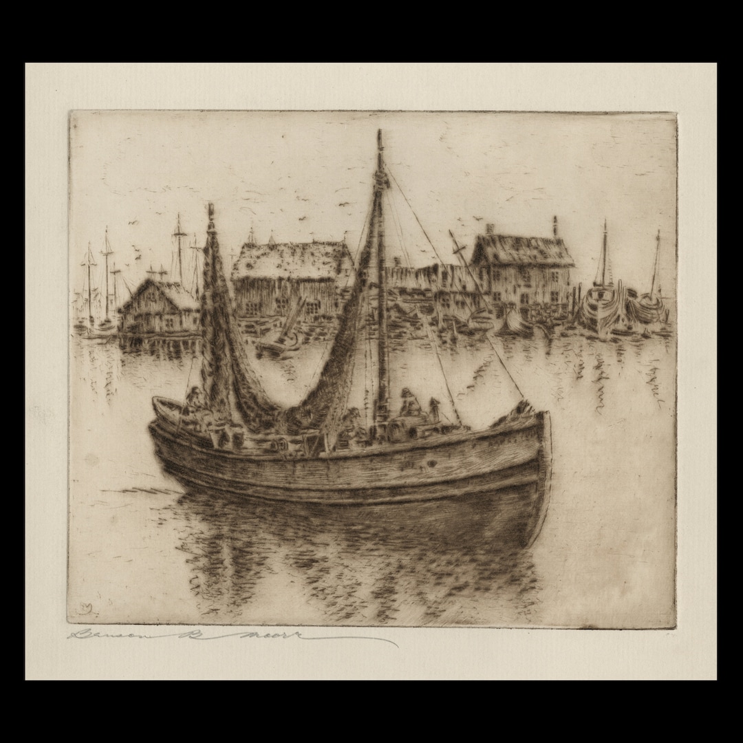 Benson Bond Moore Etching, Gloucester Harbor Boats, Signed Print - Etsy