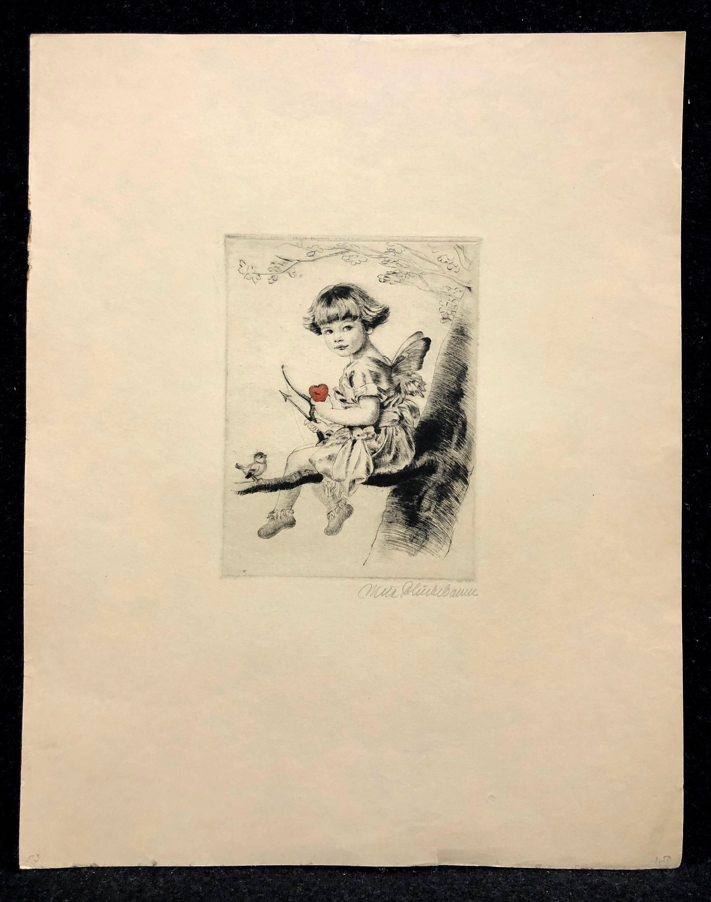 META PLUCKEBAUM (german, 1876-1945), "(young Cupid on a Tree Branch ...