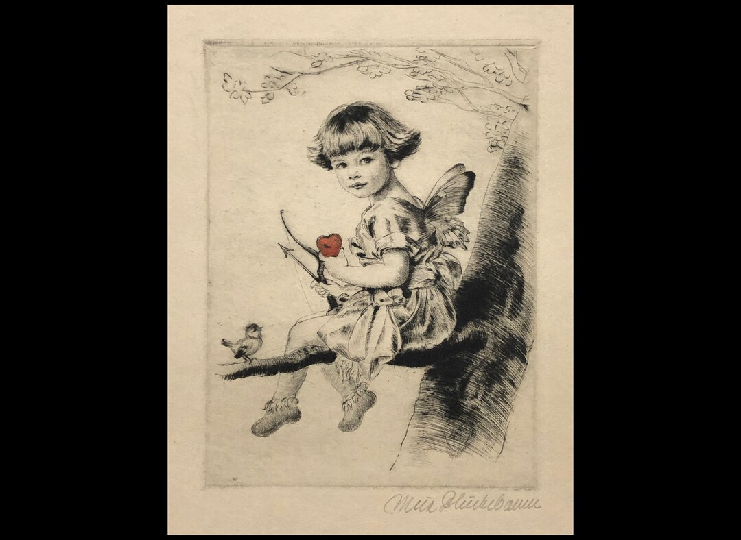 META PLUCKEBAUM (german, 1876-1945), "(young Cupid on a Tree Branch ...