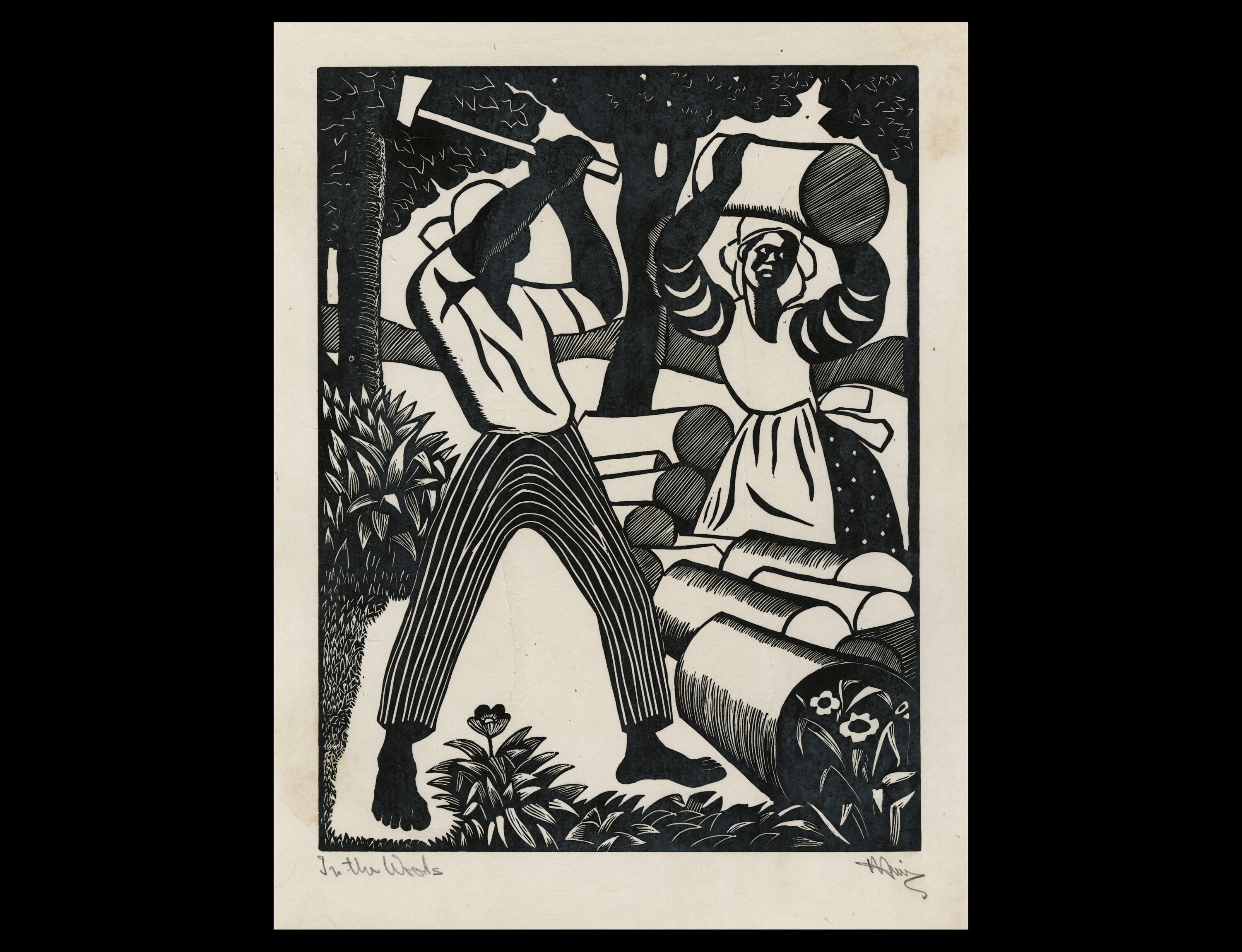 ALBERT HUIE jamaican/american, 1920-2010, in the Woods, 1948, Original Woodcut, Pencil Signed ...