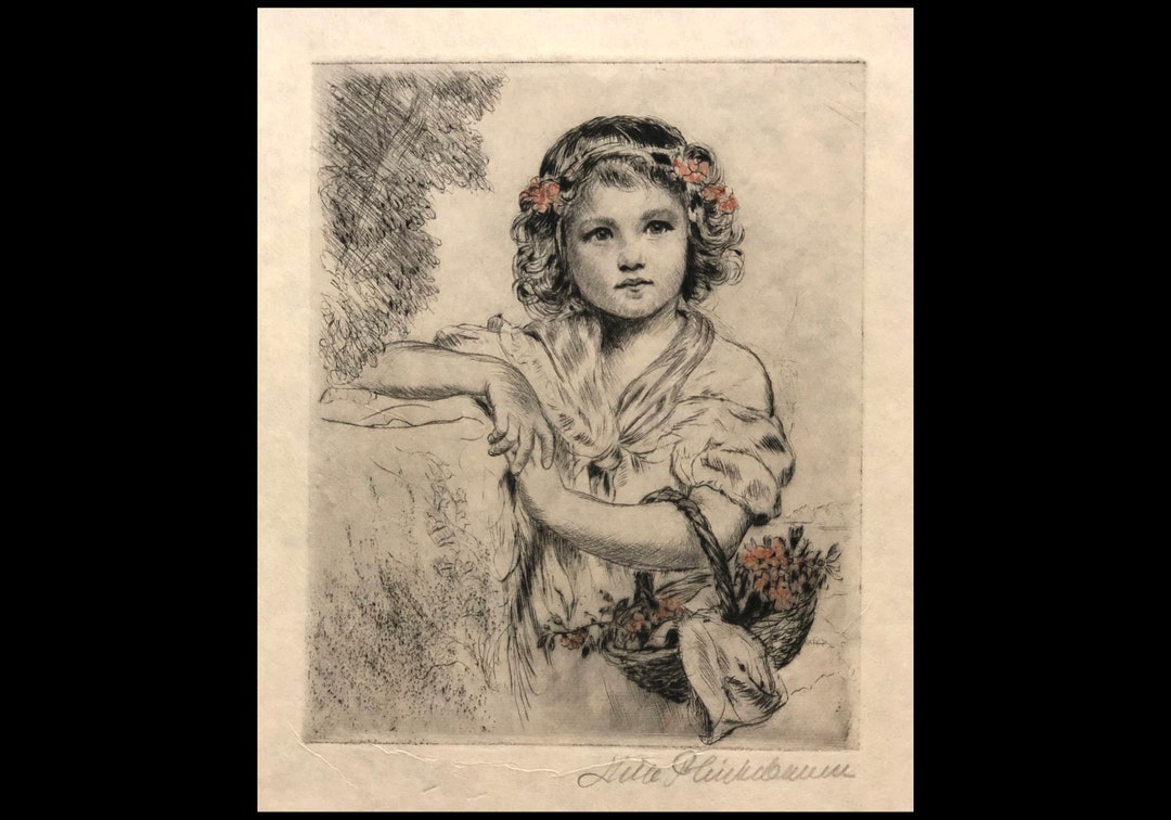 META PLUCKEBAUM (german, 1876-1945), "(young Girls With Flower Basket ...