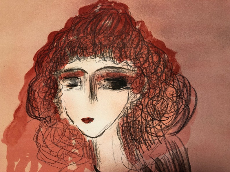 Hiroki Oda Lithograph, Girl With Red Hair, Signed Art (1985) - Etsy