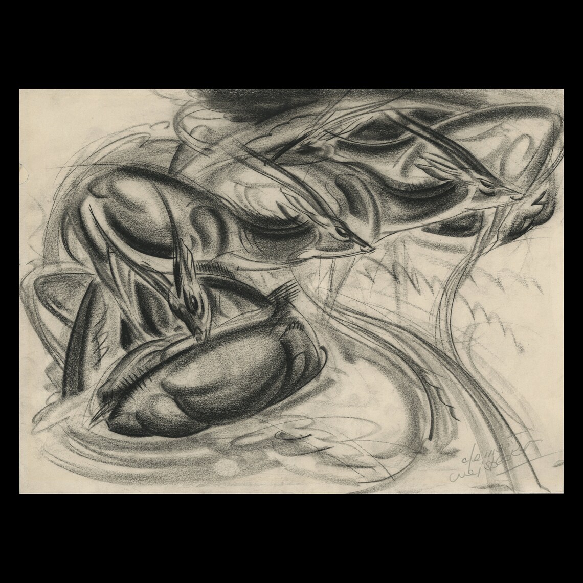 CLEMENT WEISBECKER (american, 1912-1965), "gazelles", 1937, Conte ...