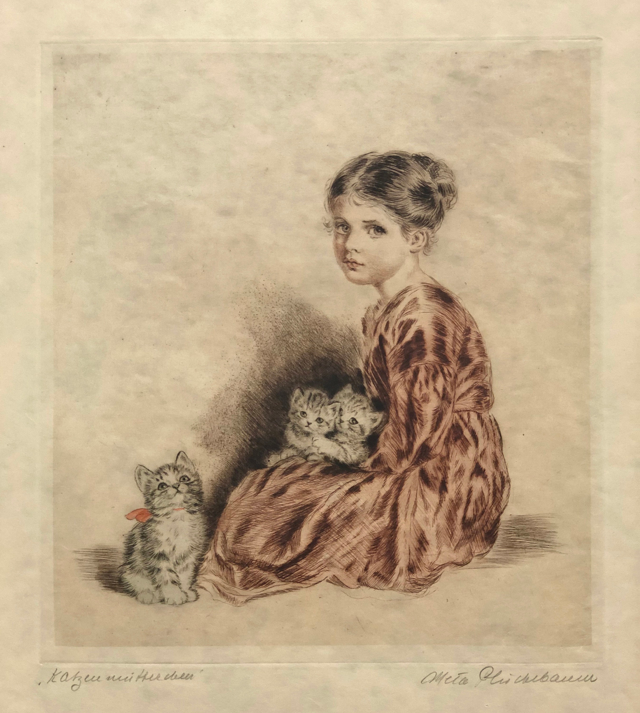 META PLUCKEBAUM german, 1876-1945, young Girl With Three Kittens, C ...