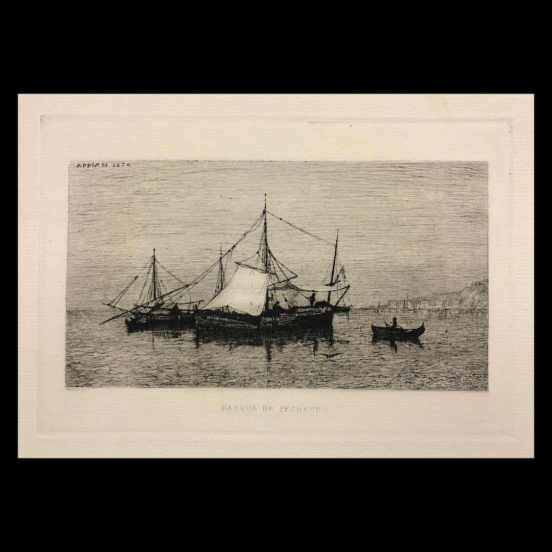 ADOLPHE JACQUES APPIAN (french, 1818-1899), "barque De Pecheurs", 1874 ...