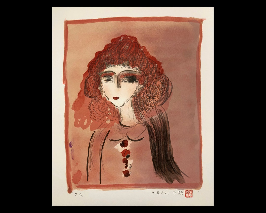 Hiroki Oda Lithograph, Girl With Red Hair, Signed Art (1985) - Etsy