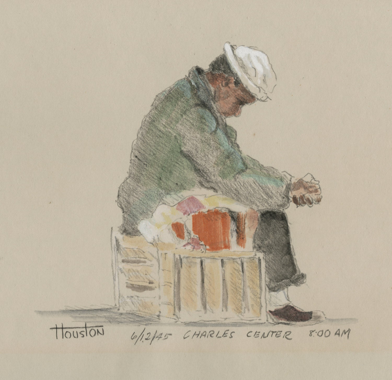 OLIVER HOUSTON american, 1888-1955, 6/12/45 Charles Center 8:00 Am ...