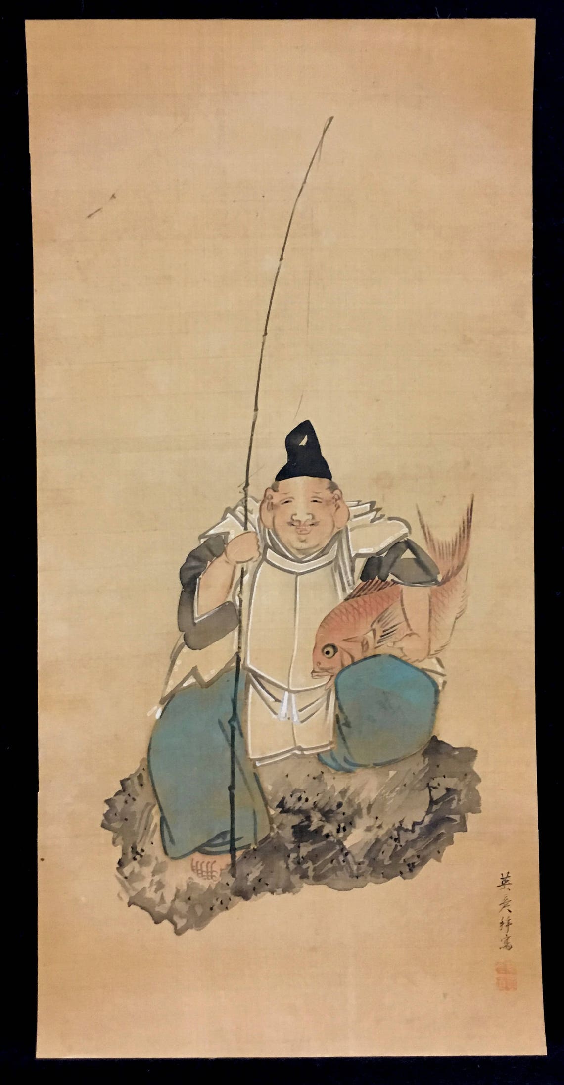 18th CENTURY JAPANESE DRAWING, ebisu Fishing, Ca. 1790-1820, Watercolor ...