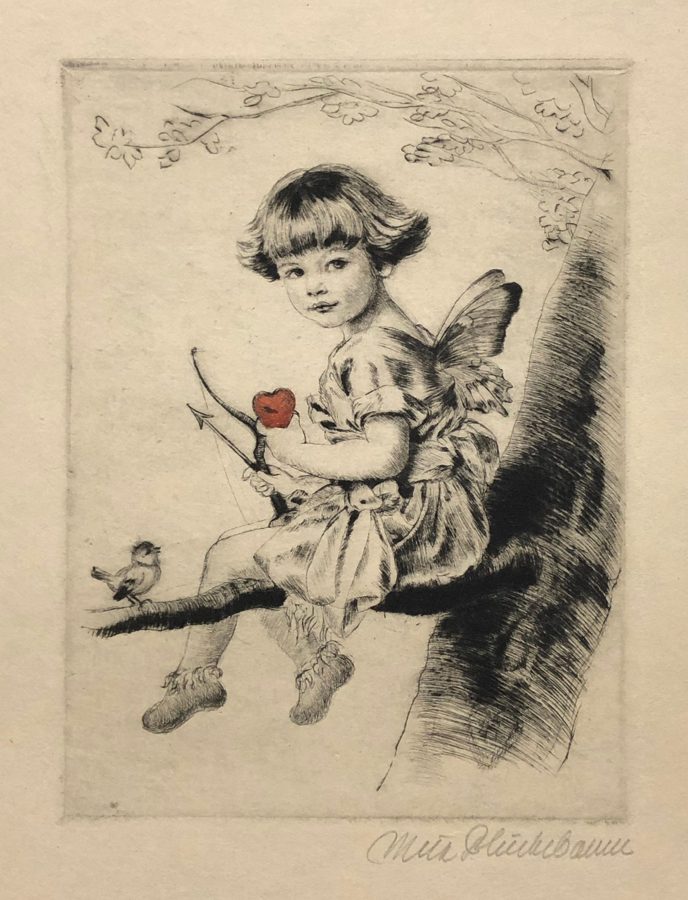 META PLUCKEBAUM (german, 1876-1945), "(young Cupid on a Tree Branch ...