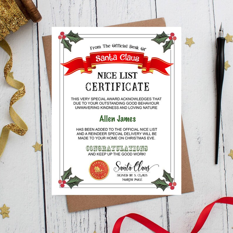 NICE CERTIFICATE | Naughty or Nice | Santa Certificate | Personalized ...