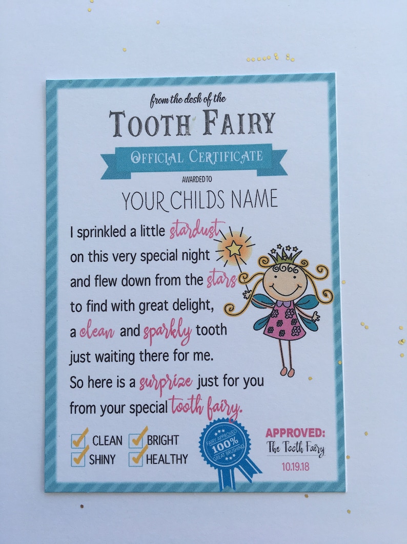 Tooth Fairy Note Tooth Fairy Printable Certificate and Envelope - Etsy