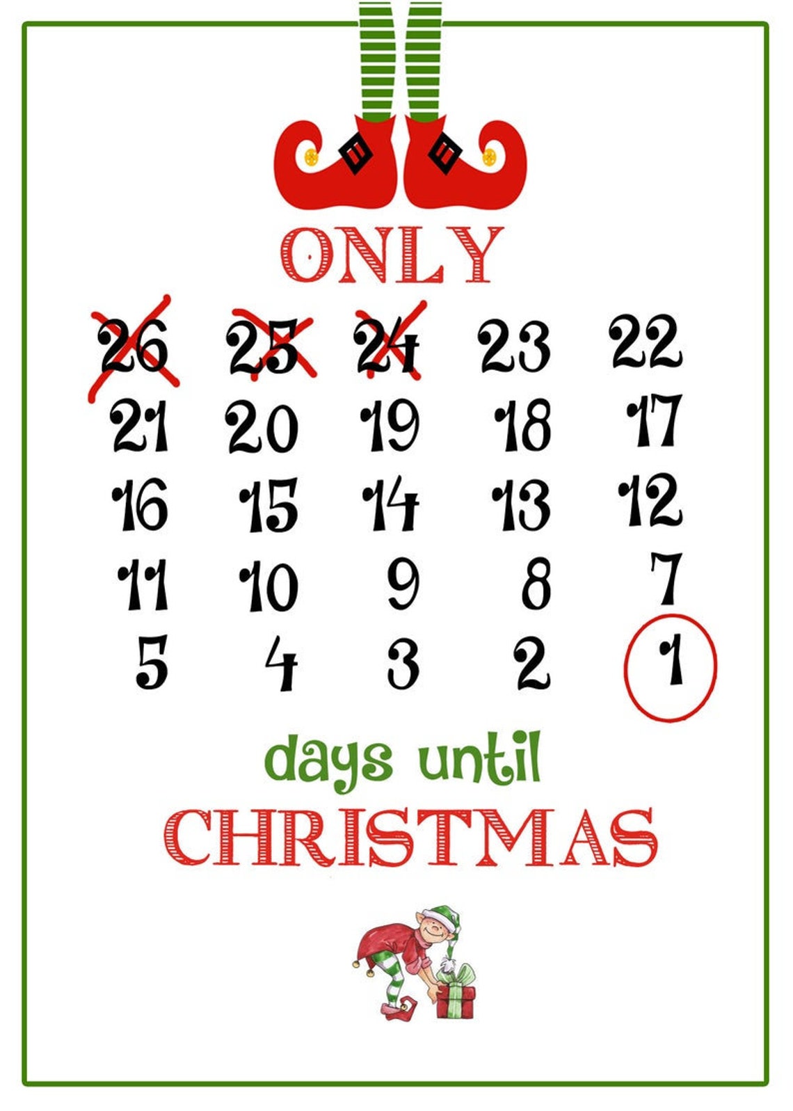 Elf Countdown Days Until Christmas | Christmas Countdown | Christmas ...