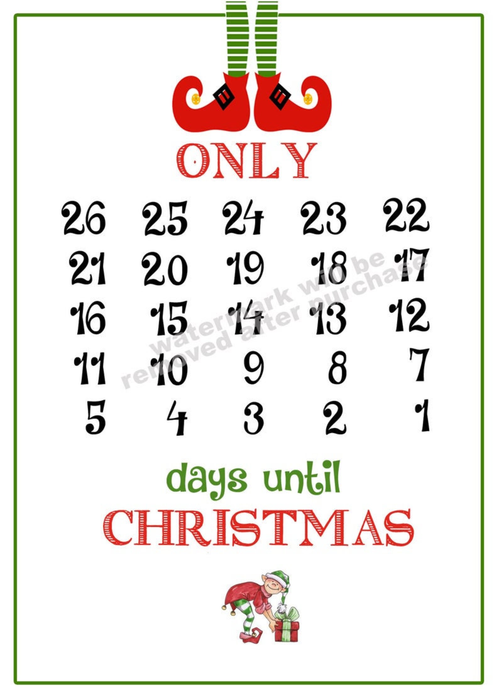 Elf Countdown Days Until Christmas | Christmas Countdown | Christmas ...