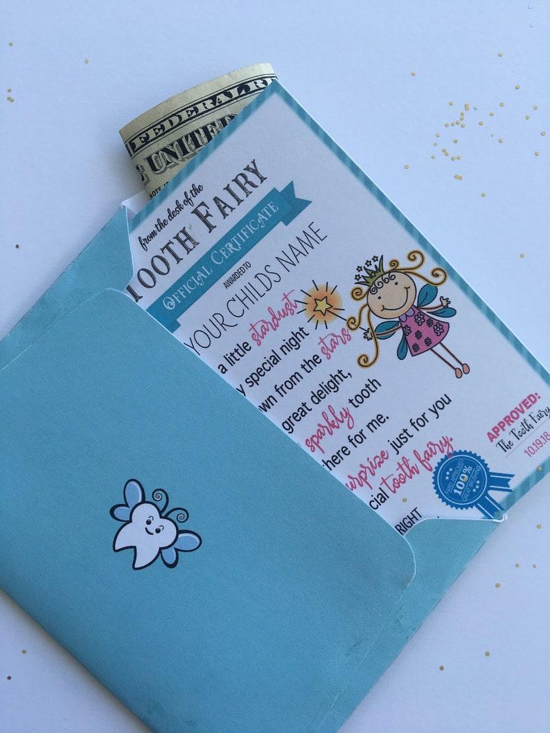 Tooth Fairy Note Tooth Fairy Printable Certificate and Envelope - Etsy