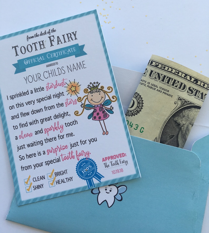 Tooth Fairy Note Tooth Fairy Printable Certificate and Envelope - Etsy