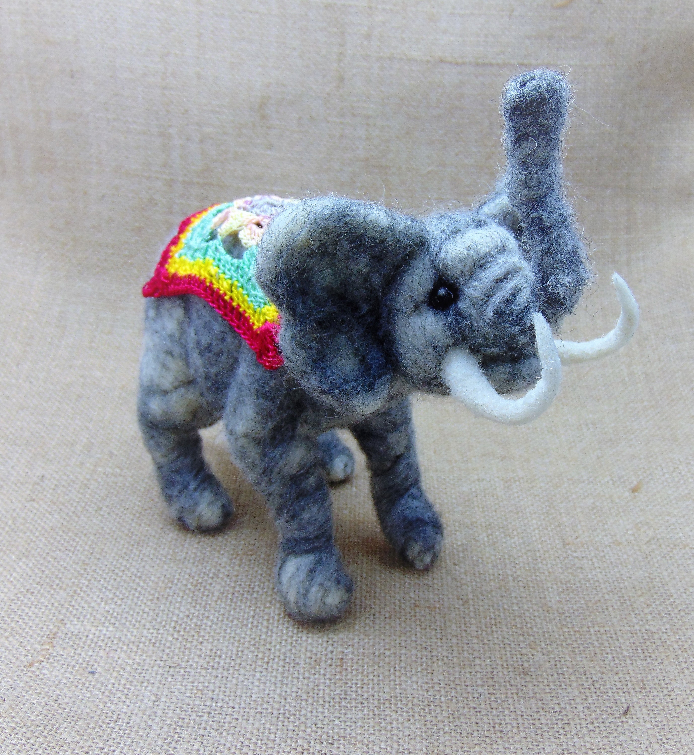 Needle Felted Elephant, Elephant With Crochet Blanket, Cute Elephant ...