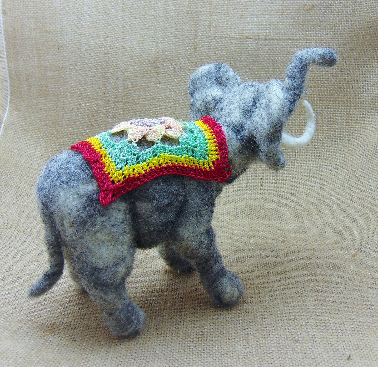 Needle Felted Elephant, Elephant With Crochet Blanket, Cute Elephant ...