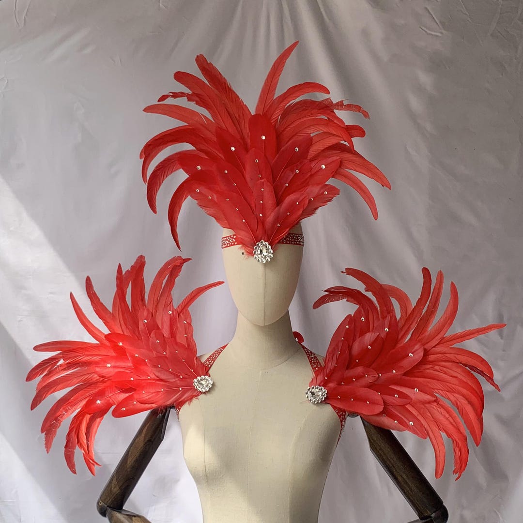 Red Crystal Carnival Feather Headdress, Crystal Feather Shoulder Suit ...