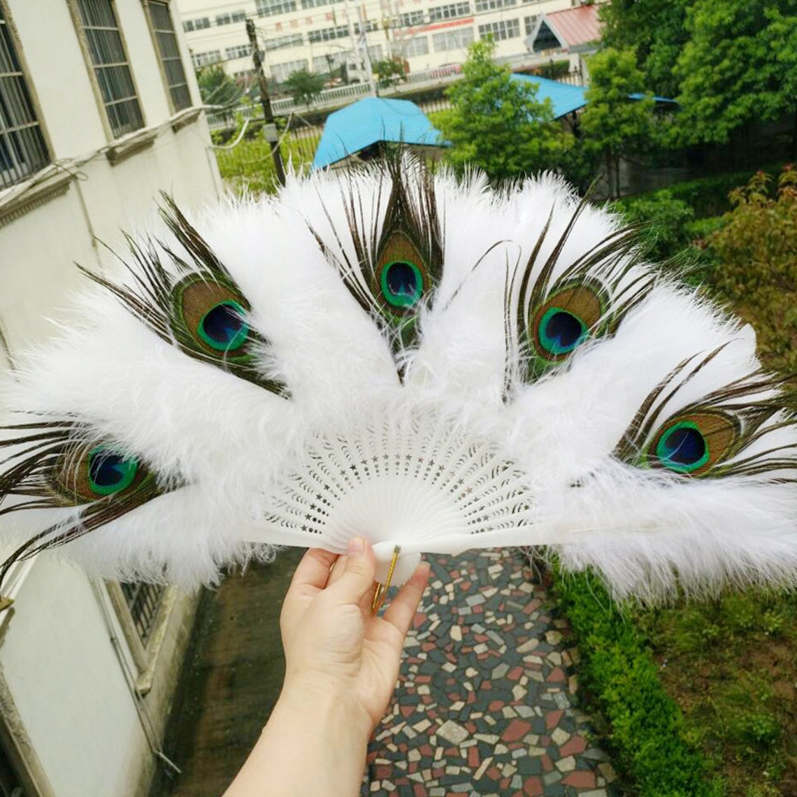 New Design Peacock Feather Hand Fans Black Marabou Fluffy | Etsy