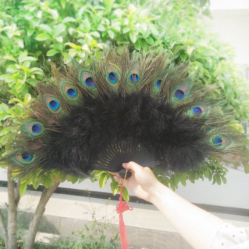 2614inch Large Peacock Feather Hand Fans White Marabou | Etsy