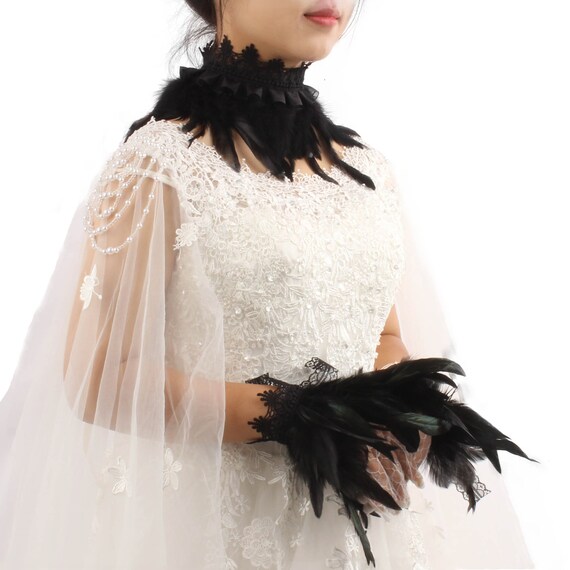 Black Feather Collar/halloween Witch Black Feather Wrist - Etsy