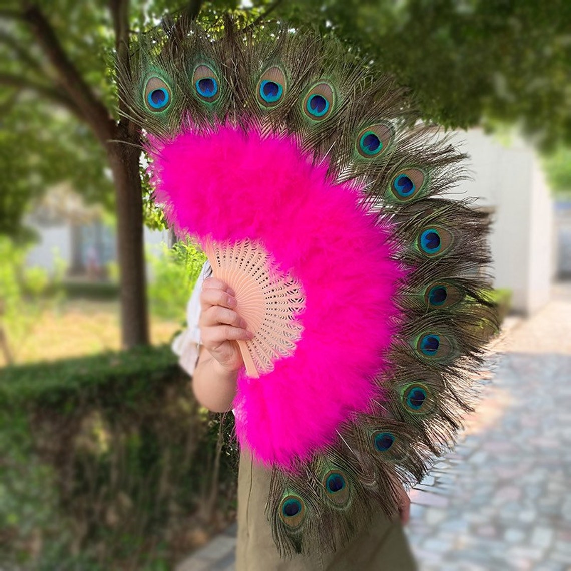 2614inch Large Peacock Feather Hand Fans White Marabou | Etsy