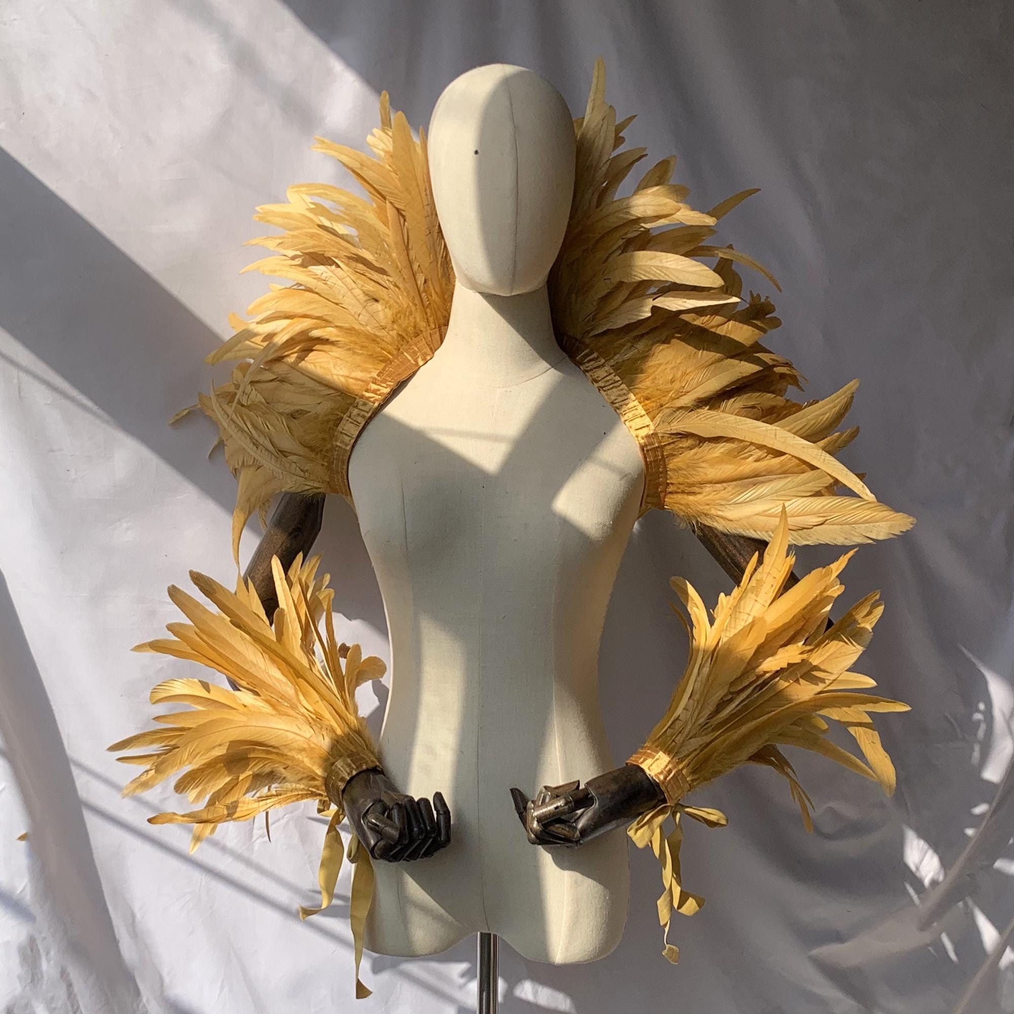 4ply Showgirl Feather Shawl/ Carnival Feather Scarf/ Wrap/gold Yellow ...