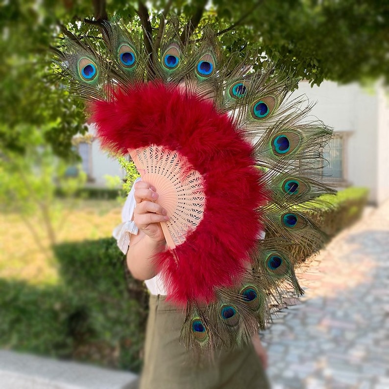 26*14 Inch Large Peacock Feather Hand Fans White Marabou Feather Fans ...