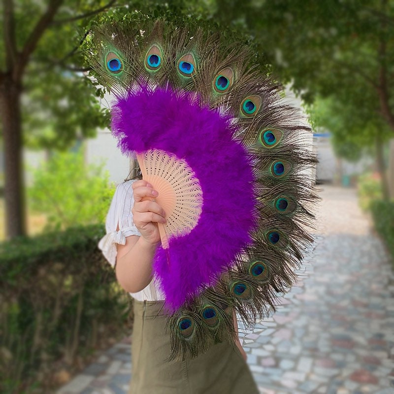 2614inch Large Peacock Feather Hand Fans White Marabou | Etsy