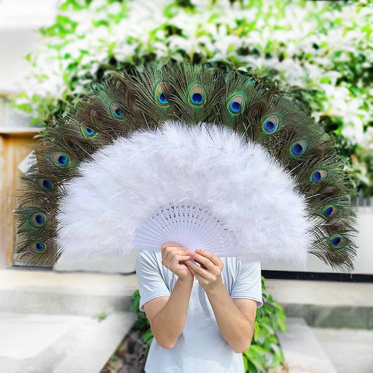 4022 Big Size Peacock Feather Hand Fans Wedding Bride - Etsy