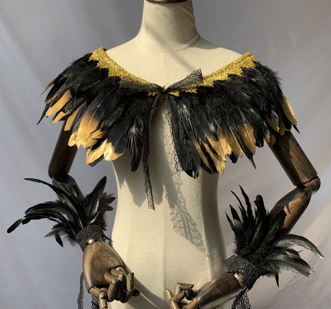 Gold Tipped Feather Epaulettes Carnival Costume Feather Shoulder Shrug ...