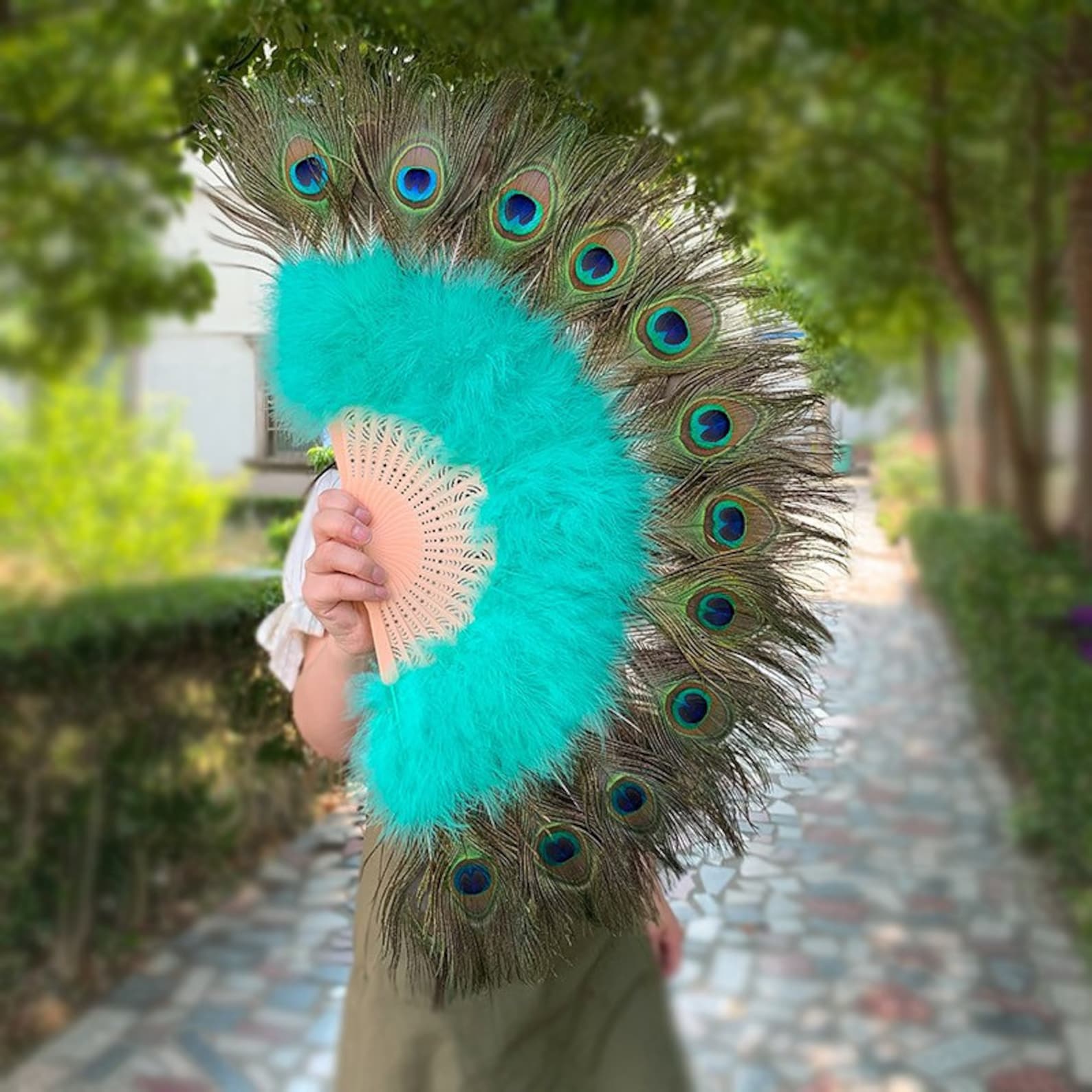2614inch Large Peacock Feather Hand Fans White Marabou | Etsy