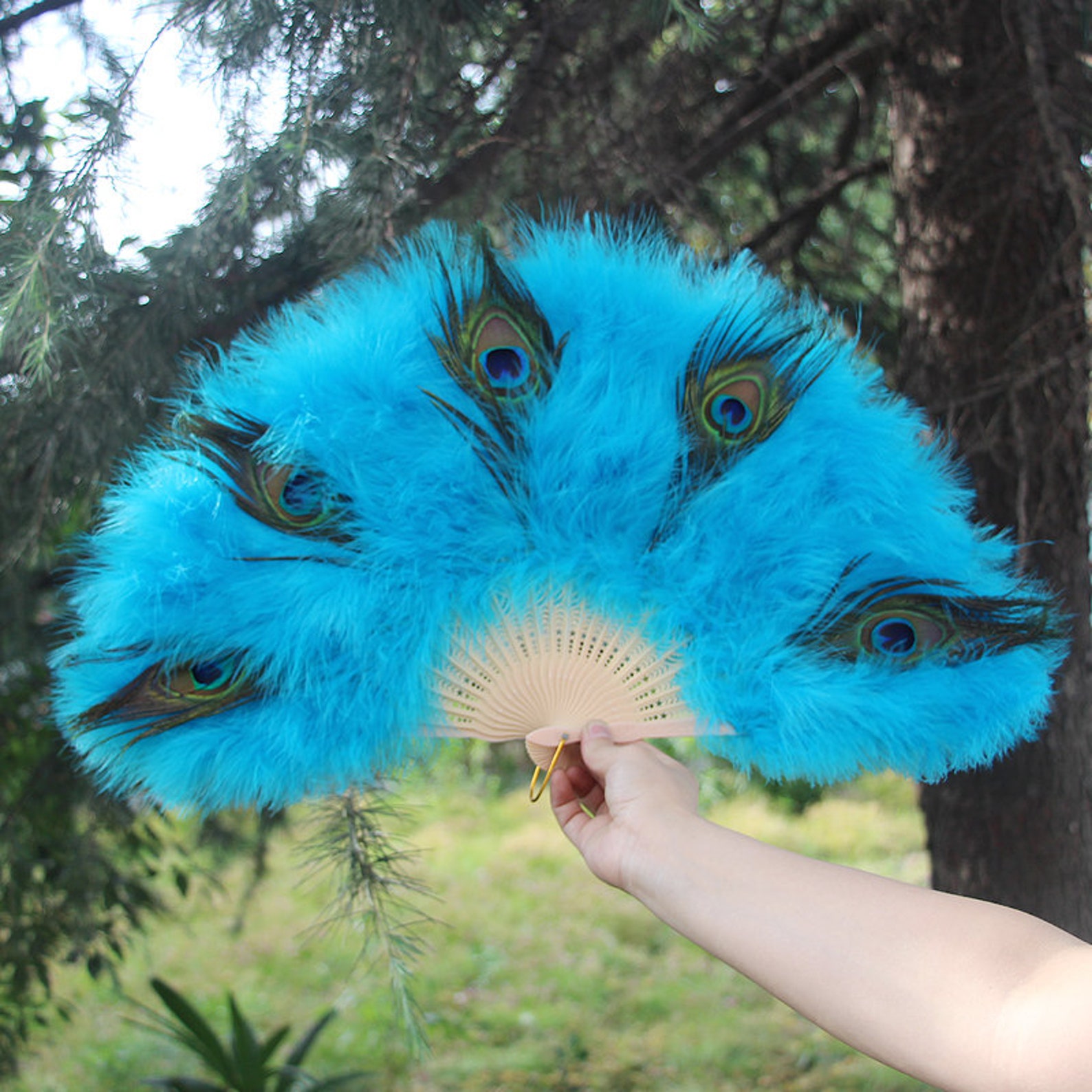 New Design Peacock Feather Hand Fans Black Marabou Fluffy | Etsy