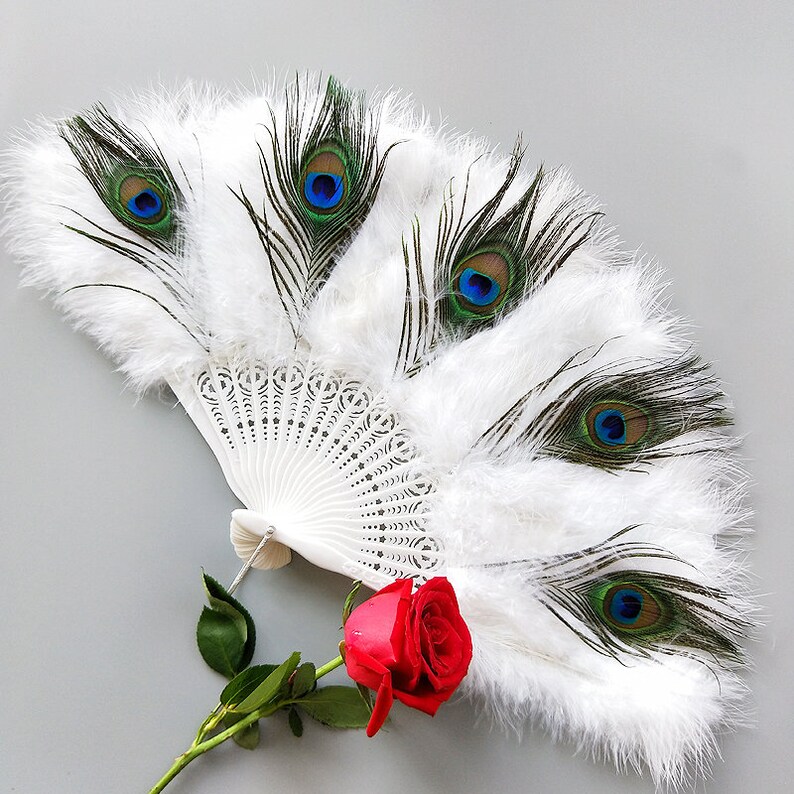 2012 White Peacock Feather Hand Fans Bride Holding Etsy