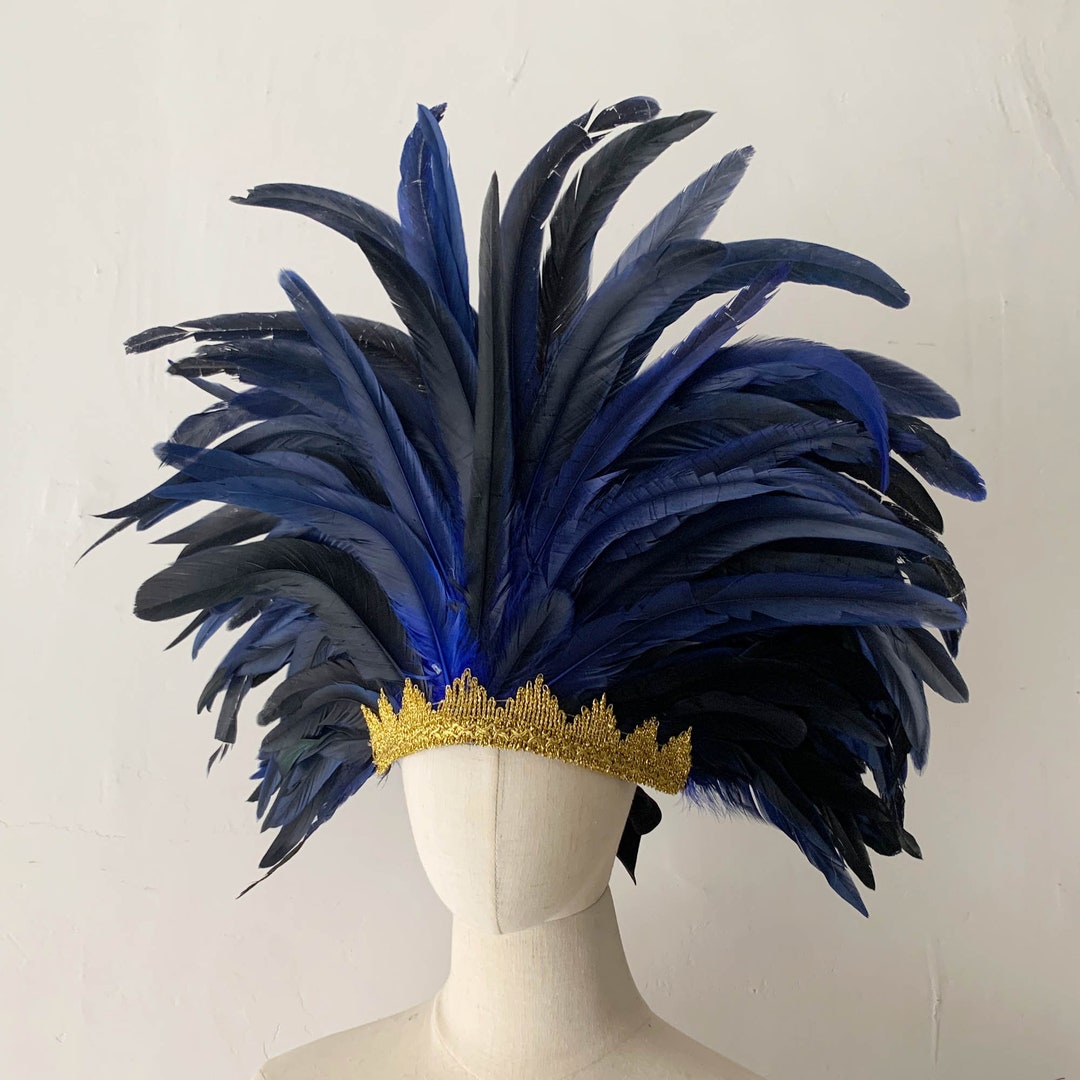 Deep Blue Feather Carnival Headdress/gatsby Flapper Headband/samba ...