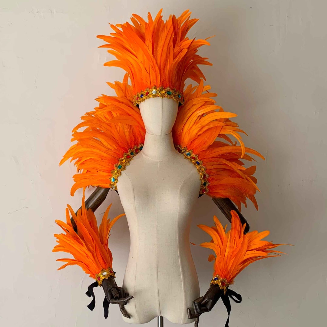 4ply Showgirl Orange Feather Shawl Carnival Feather Scarf Stage Show ...