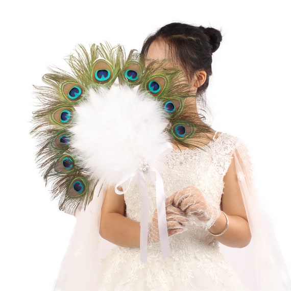 1820 Big Peacock Feather Fanwhite Thick Marabou Etsy
