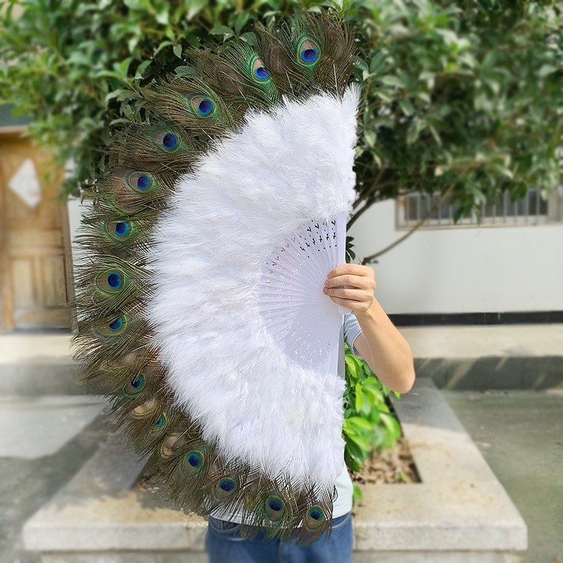 4022 Big Size Peacock Feather Hand Fans Wedding Bride - Etsy