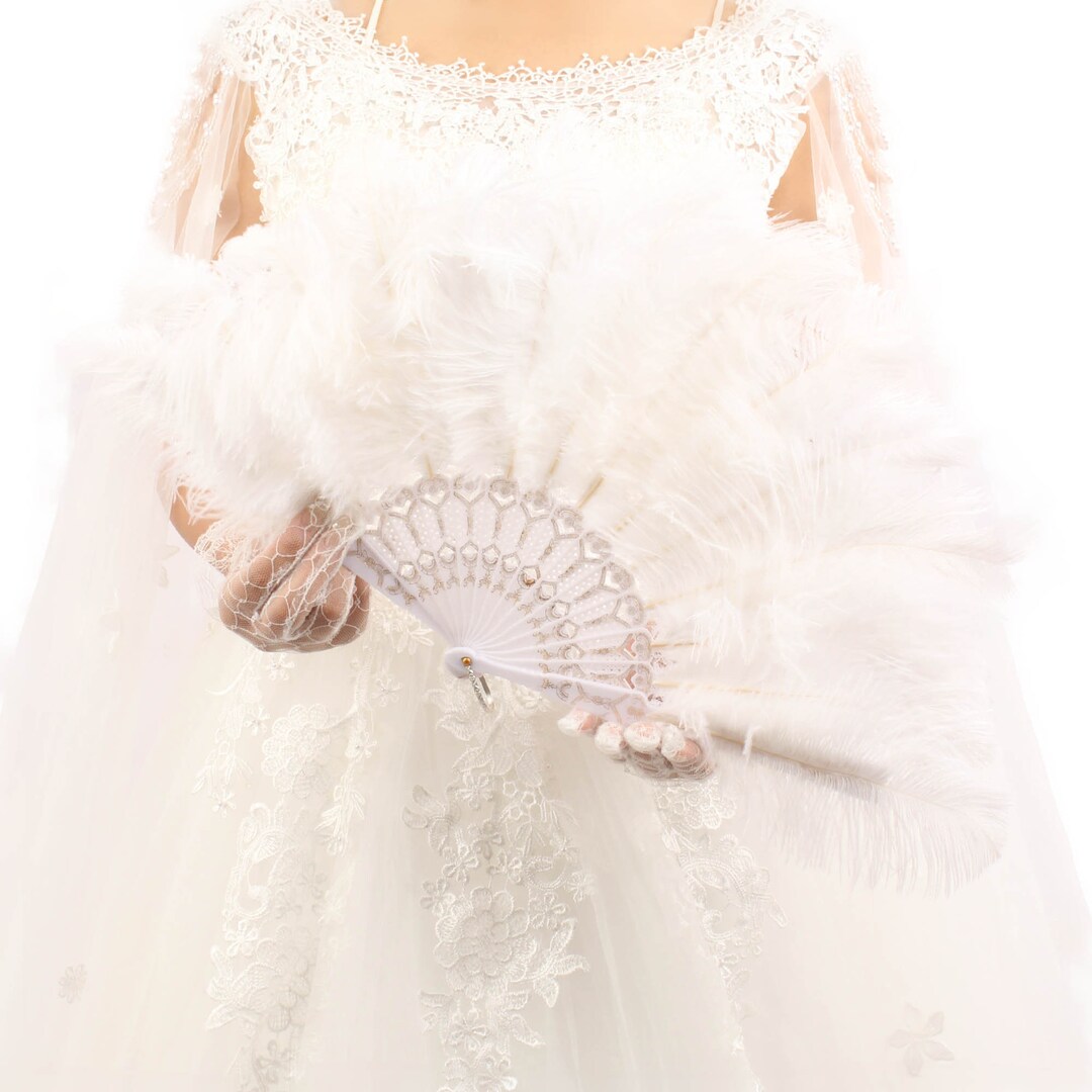 Vintage Folding Fan Flapper Hand Fan/white Ostrich Feather Fans/wedding ...