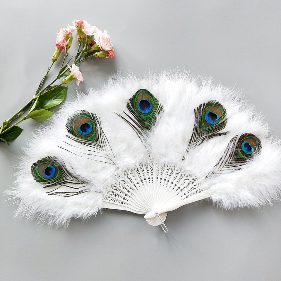 2012 White Peacock Feather Hand Fans Bride Holding - Etsy