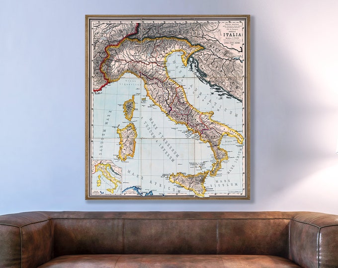 Italy Vintage Style Map Print, Italy Map Poster, Gift, Italy Wall Art ...