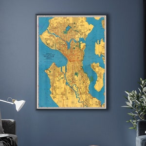 Vintage Seattle City Map - Historical Seattle Wall Map Print, Large Seattle Decor Gift. - Etsy