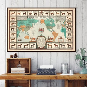 Horse Map of the World, Horses Art Print, Horses Poster Map, Horse ...