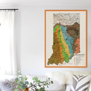 Geological Map of Indiana, Old Indiana Map, Indiana Wall Art, Indiana ...
