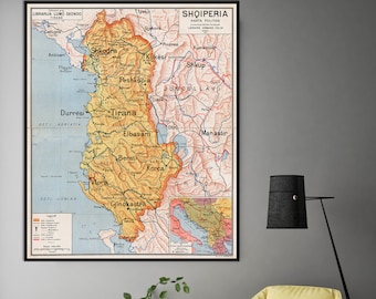 Vintage Map of Albania - Etsy