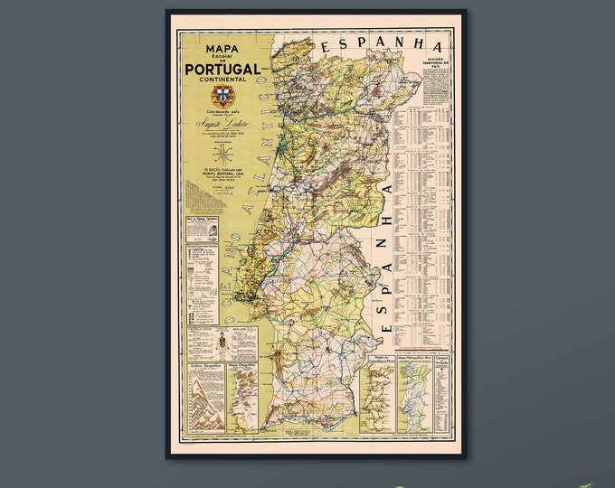 Portugal Art Print, Portugal Print, Portugal Map Art, Portugal Wall Art ...
