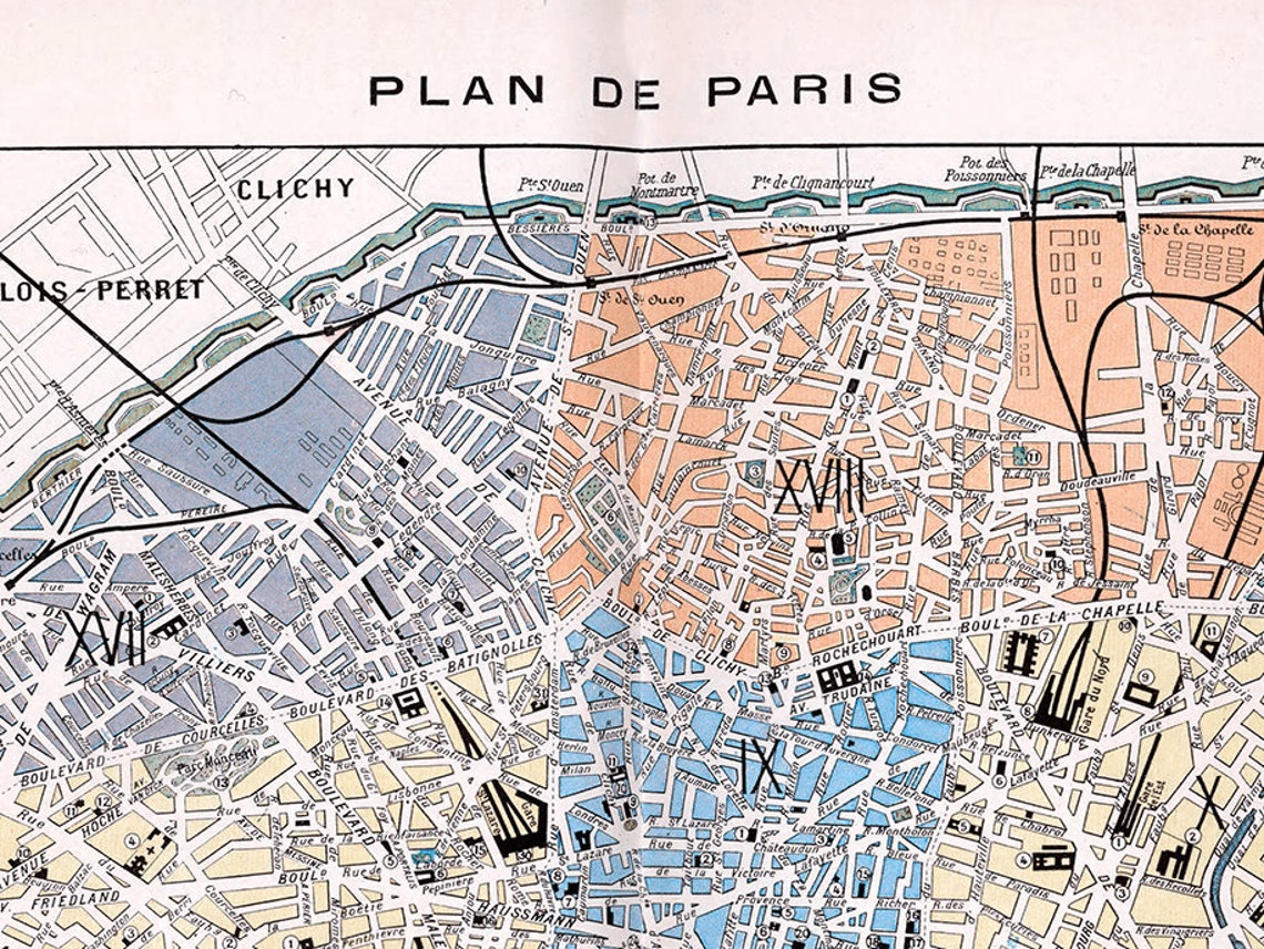 Plan De Paris From Atlas Larousse Map of Paris in French | Etsy Canada