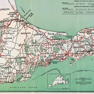 Vintage Road Map of Cape Cod Massachusetts, Cape Cod Map Print ...