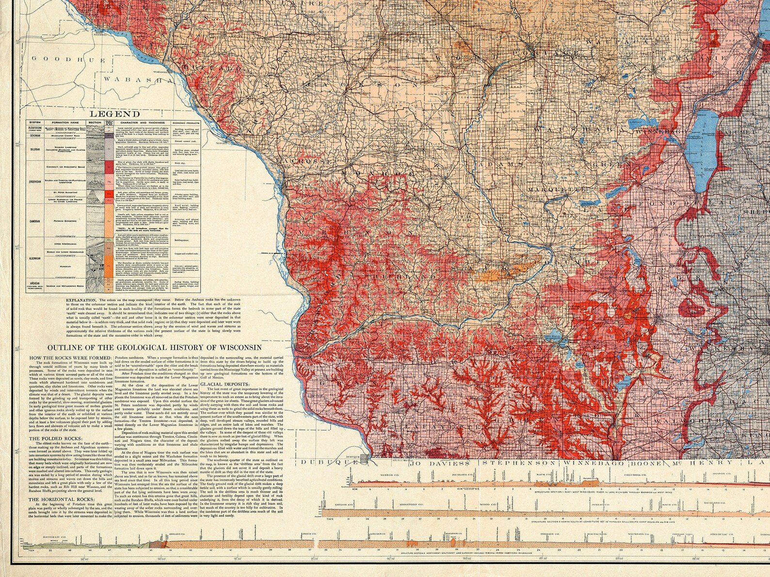 Geological Map of Wisconsin Antique Wisconsin Map Wisconsin | Etsy
